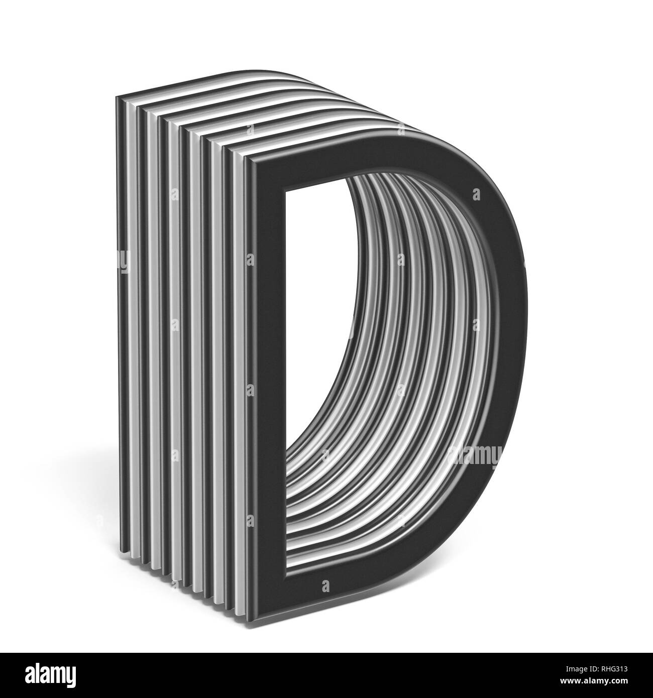 Black and white layered font Letter D 3D render illustration isolated ...