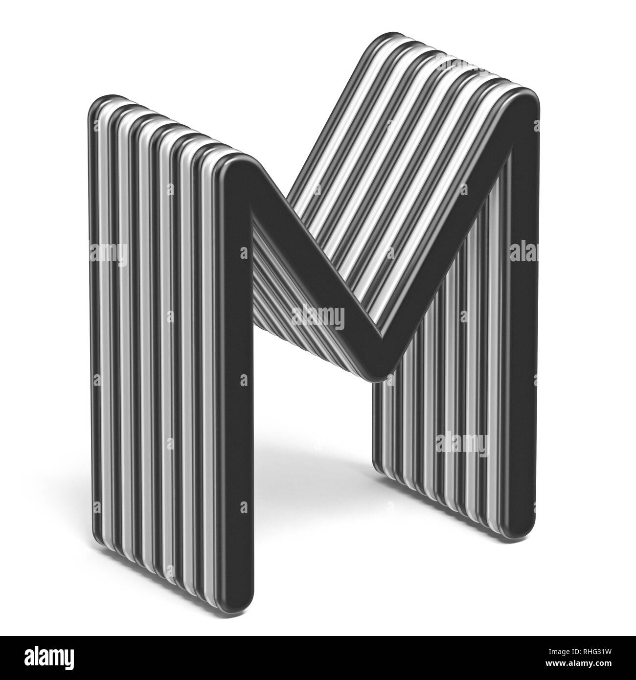 Black and white layered font Letter M 3D render illustration isolated ...
