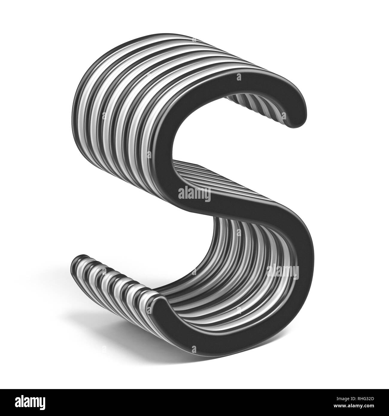 Black and white layered font Letter S 3D render illustration isolated ...