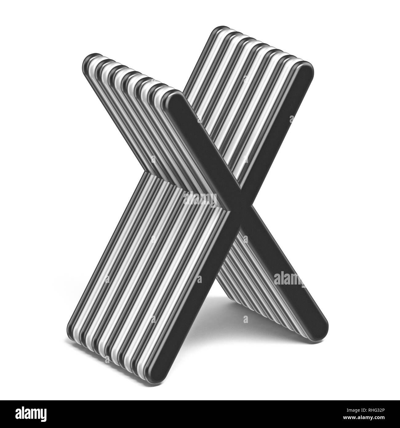 Black and white layered font Letter X 3D render illustration isolated ...