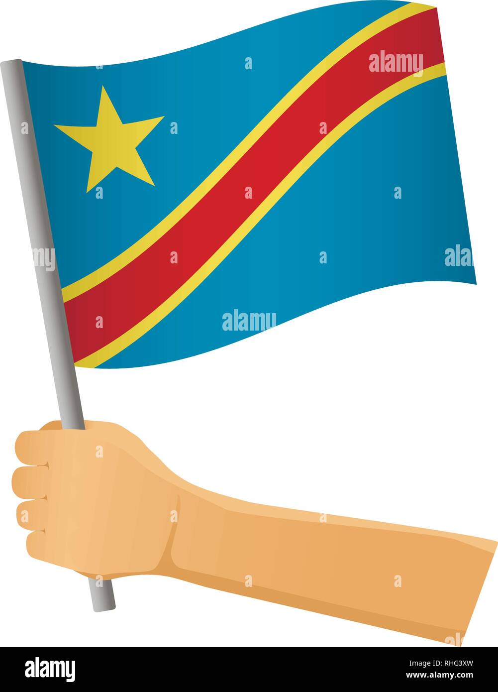 Democratic Republic of the Congo flag in hand. Patriotic background ...