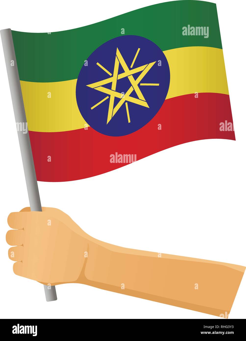 Ethiopia flag in hand. Patriotic background. National flag of Ethiopia ...