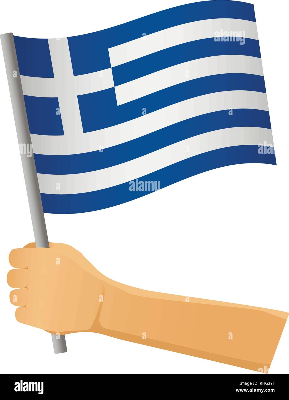 Greece flag in hand. Patriotic background. National flag of Greece ...