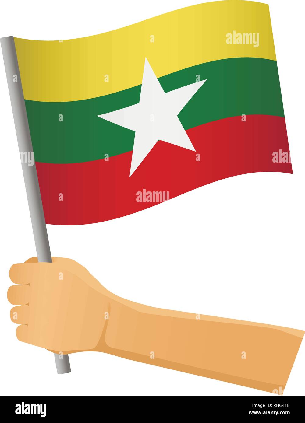 Myanmar flag in hand. Patriotic background. National flag of Myanmar ...