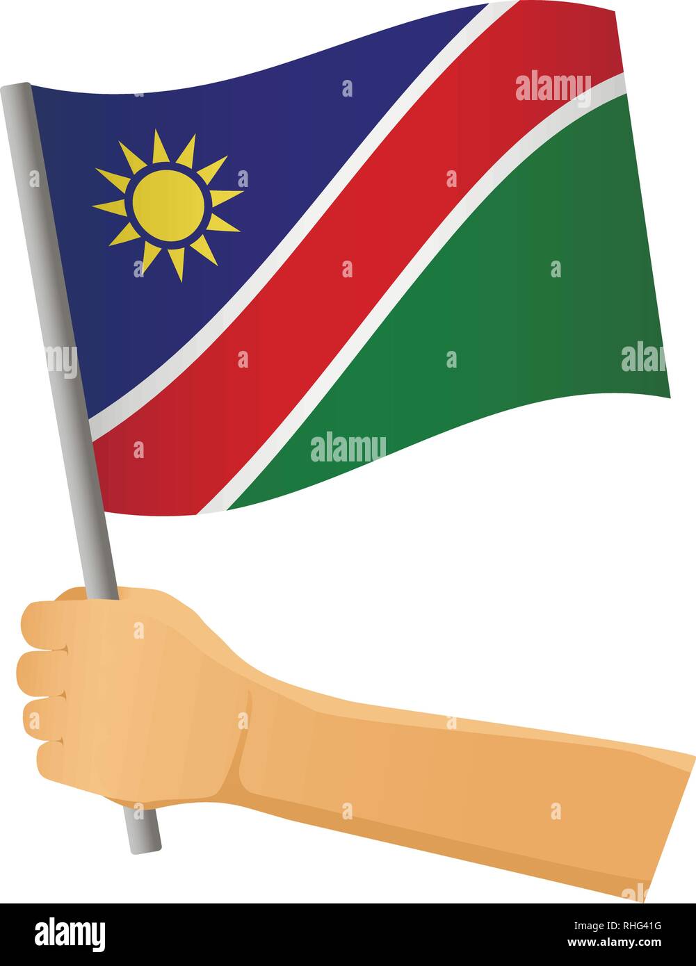 Namibia flag in hand. Patriotic background. National flag of Namibia ...