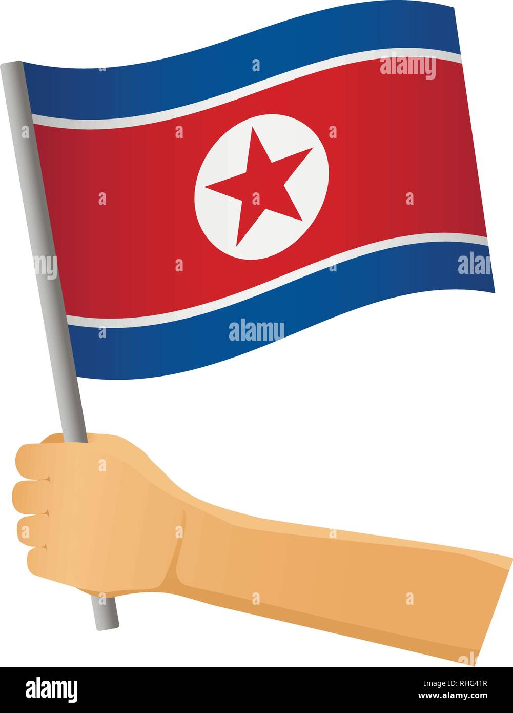 North Korea flag in hand. Patriotic background. National flag of North ...