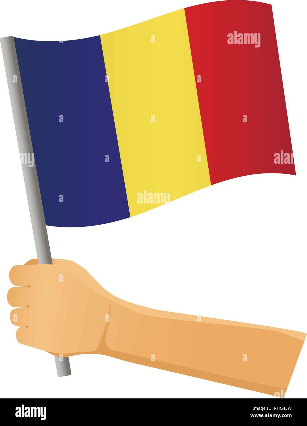 Romania flag in hand. Patriotic background. National flag of Romania ...