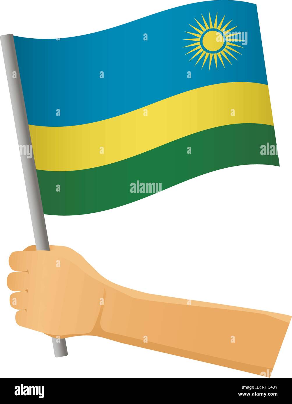 Rwanda flag in hand. Patriotic background. National flag of Rwanda ...