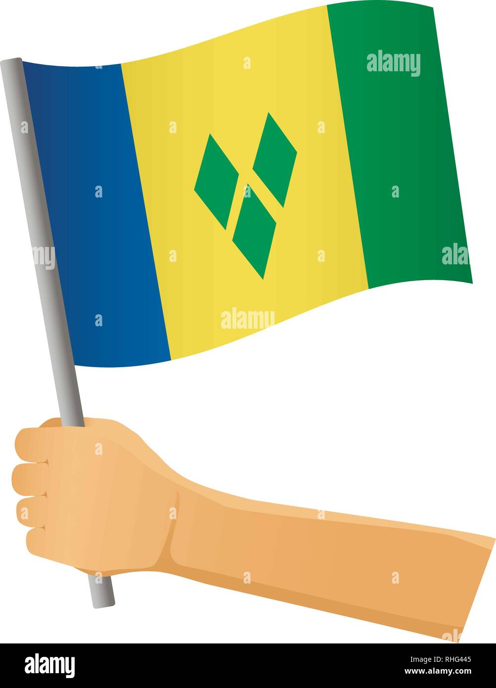 Saint Vincent and the Grenadines flag in hand. Patriotic background ...