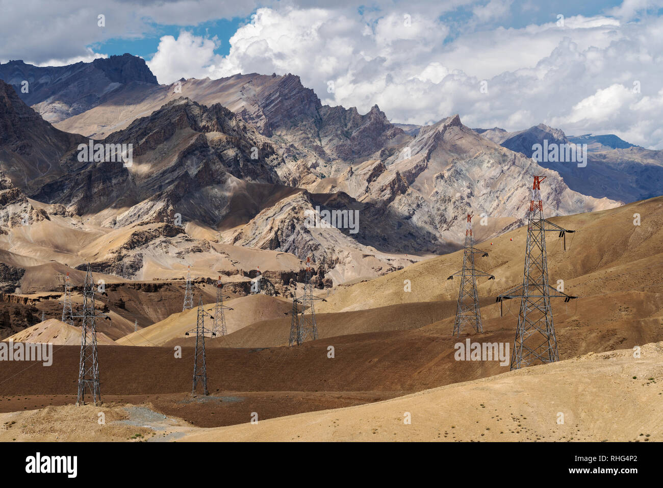 Desert with stone mountains landscape with electricity and ...