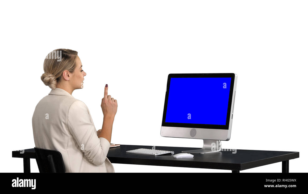 Business video call, businesswoman having videoconference, white ...