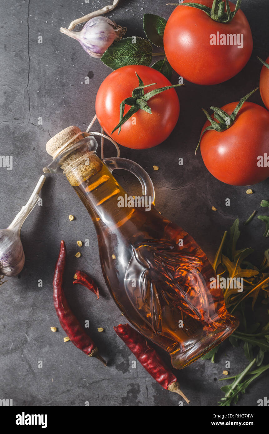 Delish olive oil with chilli inside, fresh and spicy Stock Photo - Alamy