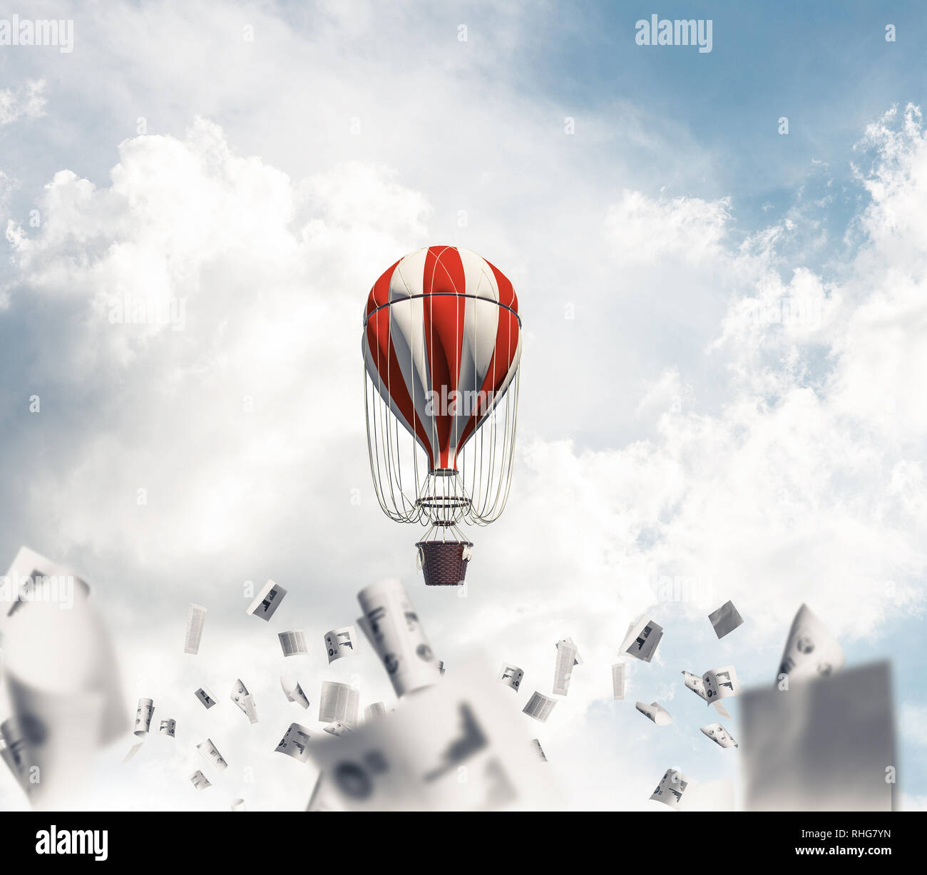 Flying hot air balloon in the air Stock Photo - Alamy