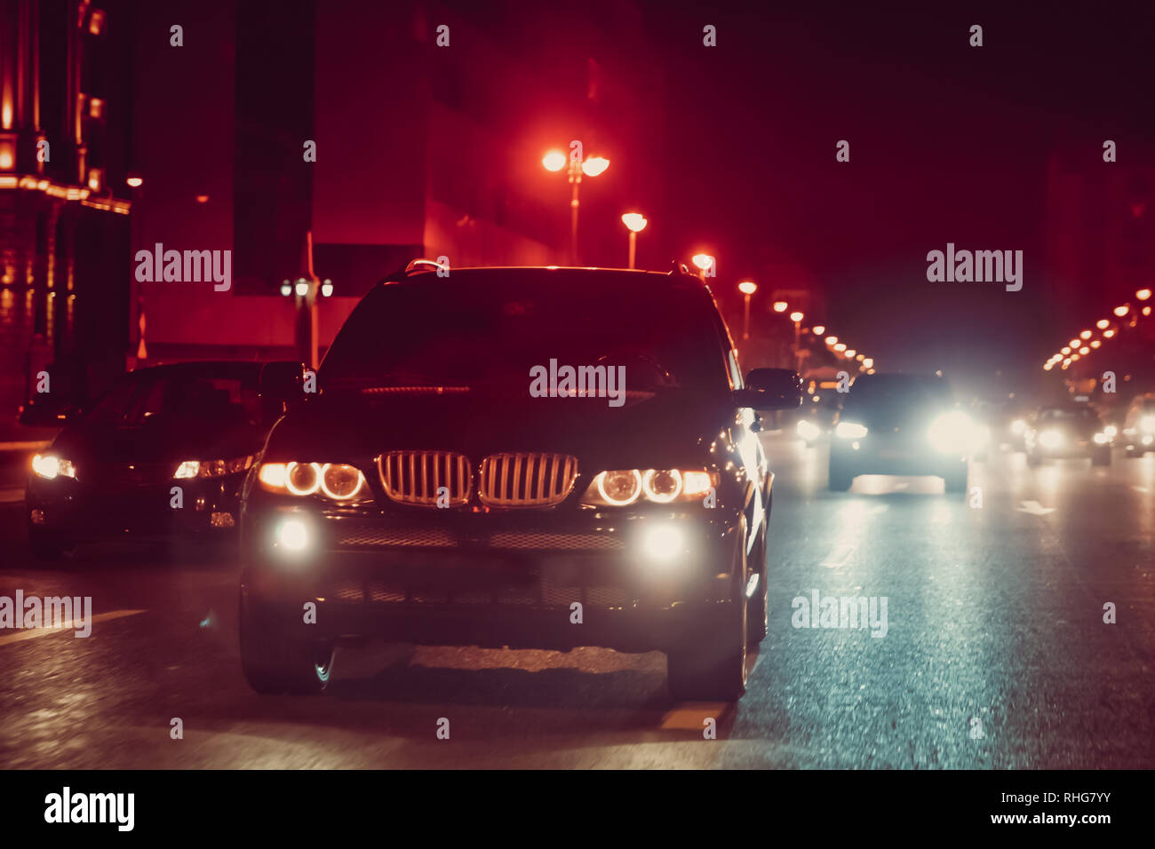 Cars In The Night Traffic Jam High Resolution Stock Photography and ...