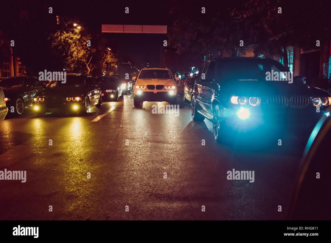 Cars In The Night Traffic Jam High Resolution Stock Photography and ...
