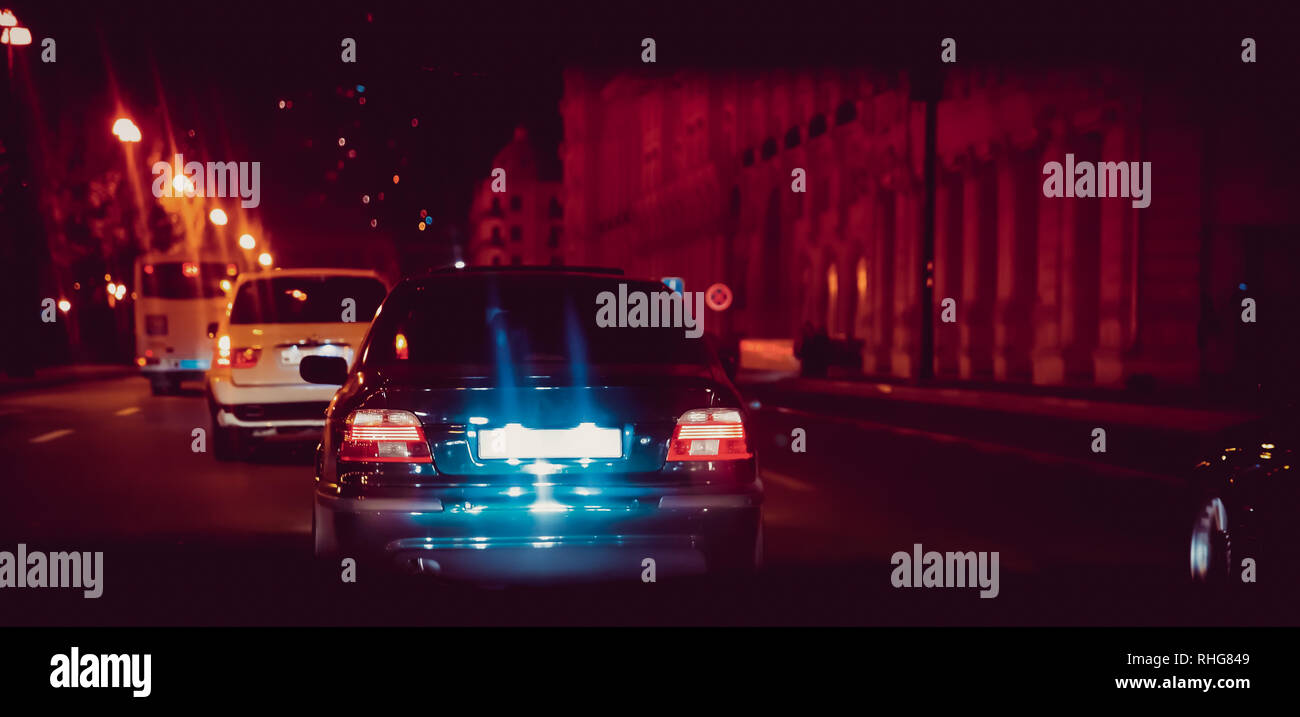 Night view of the cars. the road in the city at the night with yellow ...
