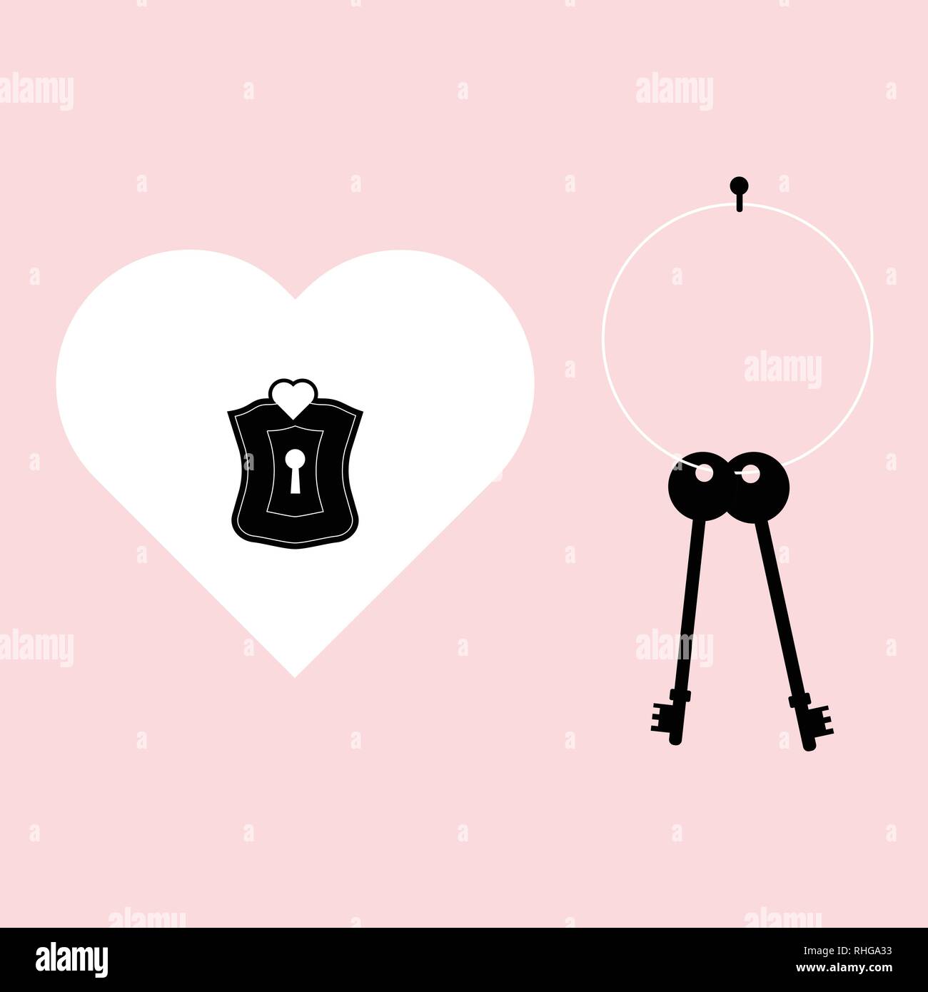 Valentines Day Heart Lock And Black Key for Valentines day greeting ...
