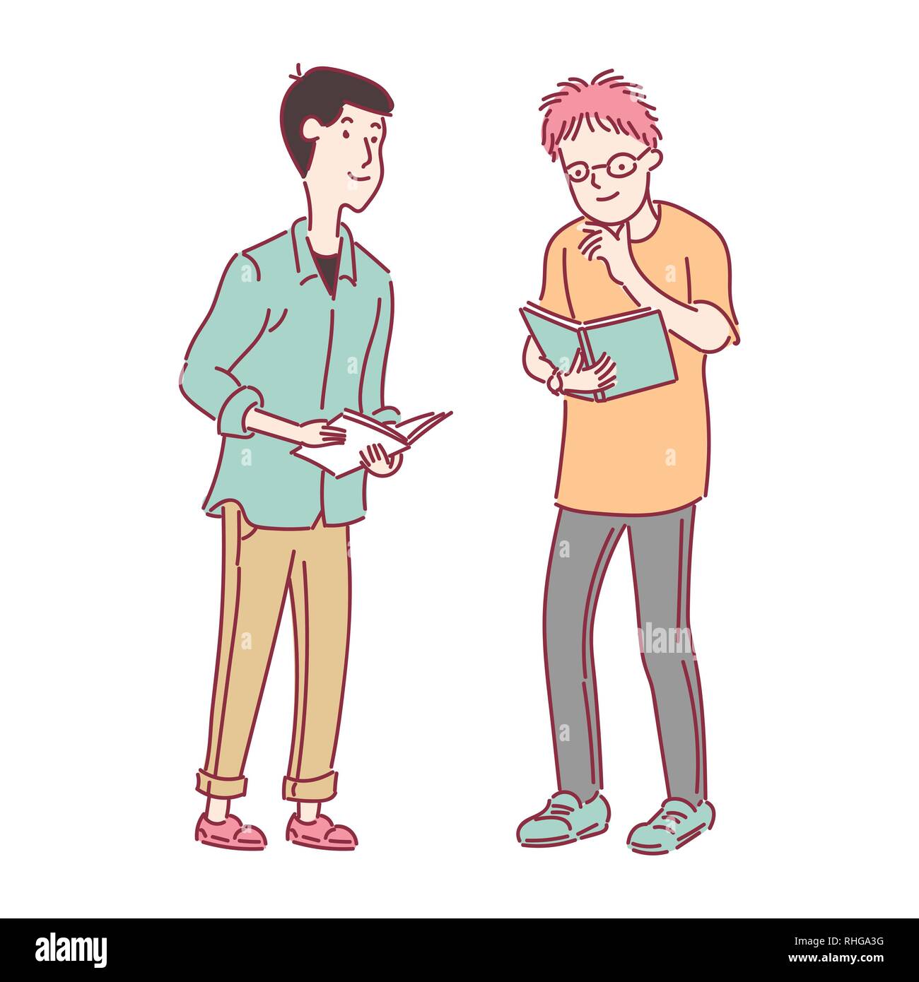 Standing Teens holding book discuss, for education concept, fashion ...