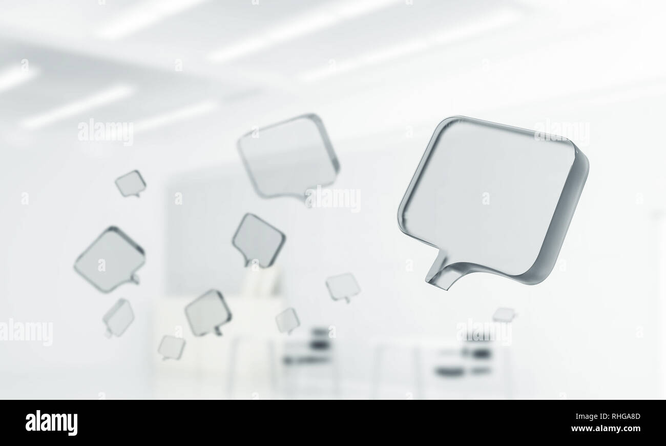 Concept of communication by glass empty chat icon on office background ...