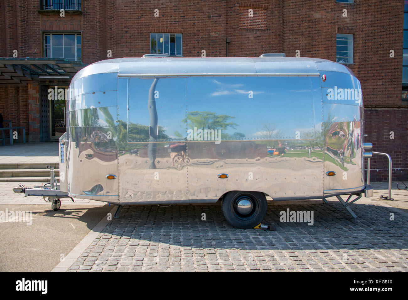 silver trailer with reflections Stock Photo - Alamy