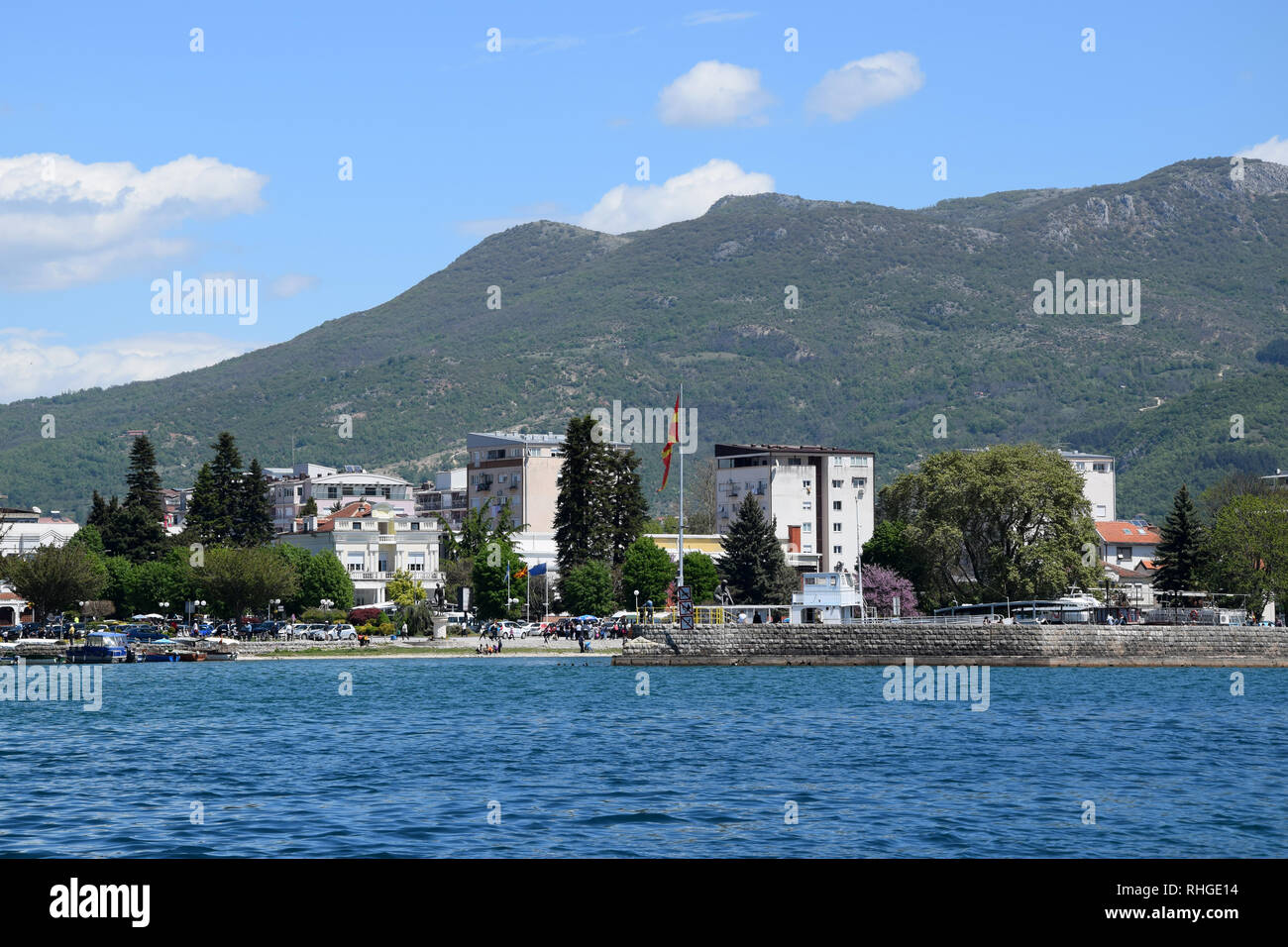 Ohrid city port. Ohrid old town near lake coast. Macedonia Stock Photo ...