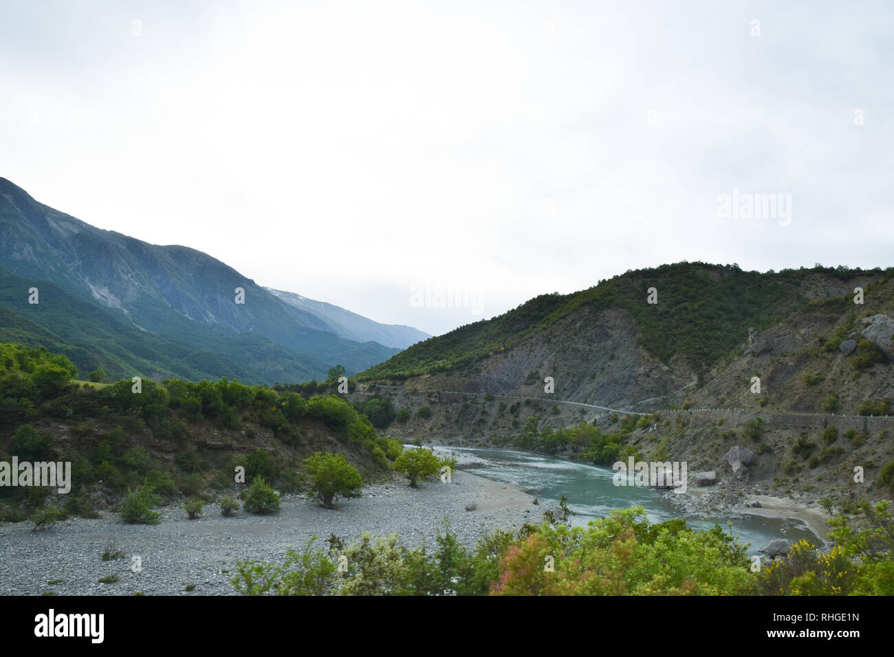 Vjosa river in Petran village. Municipality Permet, Albania Stock Photo ...