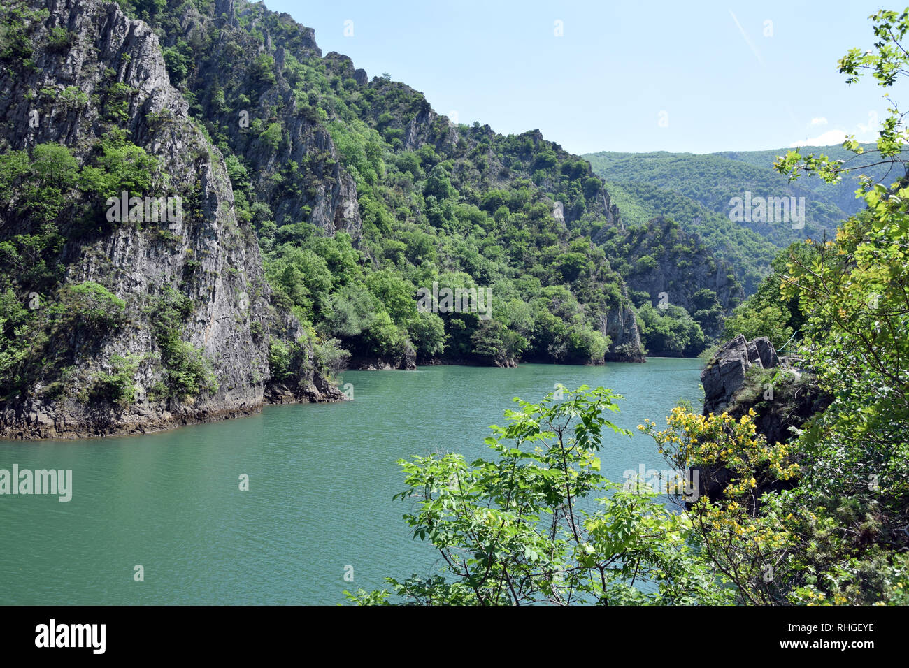 Matka Lake in Matka canyon. Tourist attraction near Skopje city ...
