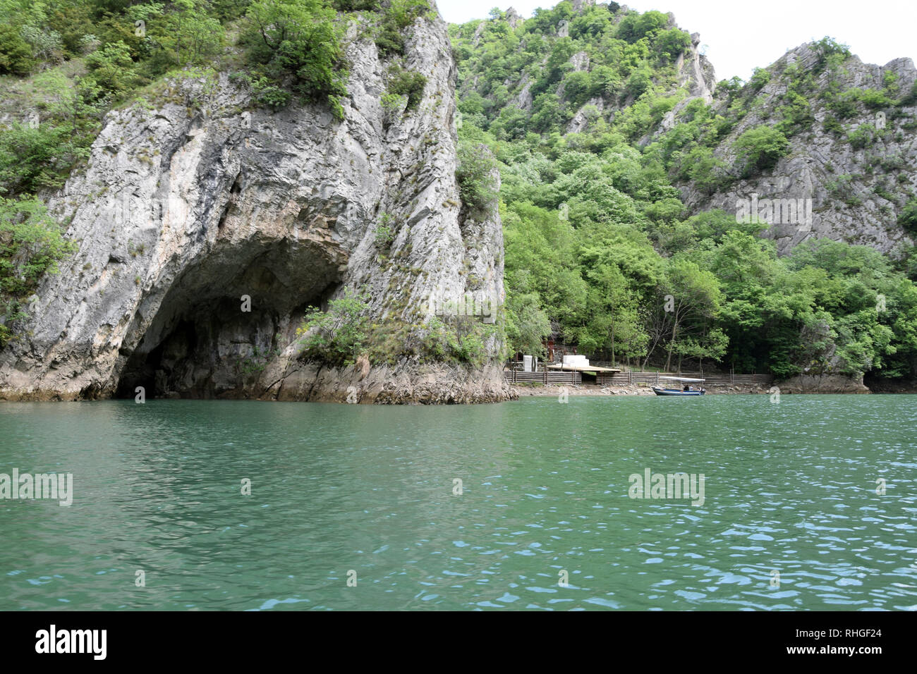 Matka Lake in Matka canyon. Tourist attraction near Skopje city ...