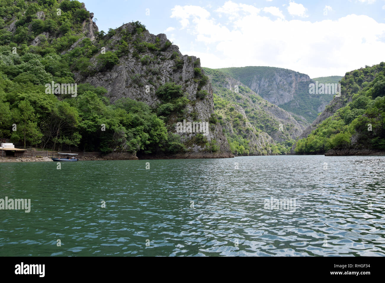 Matka Lake in Matka canyon. Tourist attraction near Skopje city ...