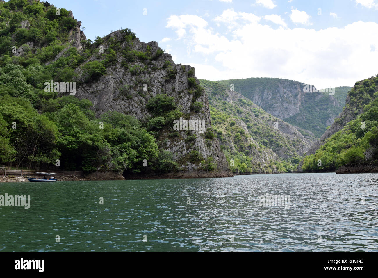 Matka Lake in Matka canyon. Tourist attraction near Skopje city ...