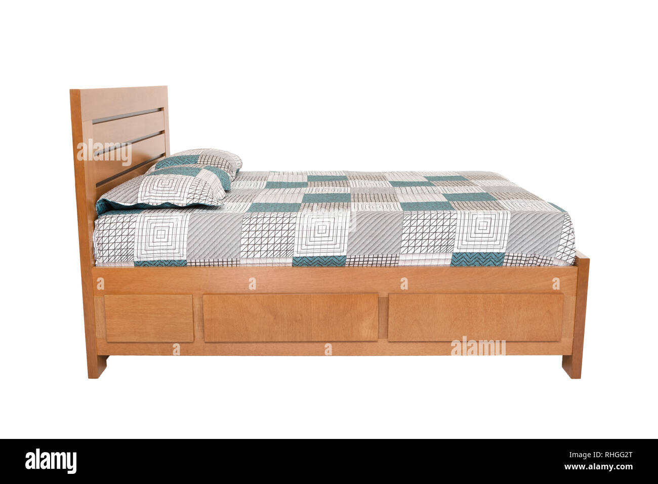 wooden double bed isolated on white background Stock Photo - Alamy