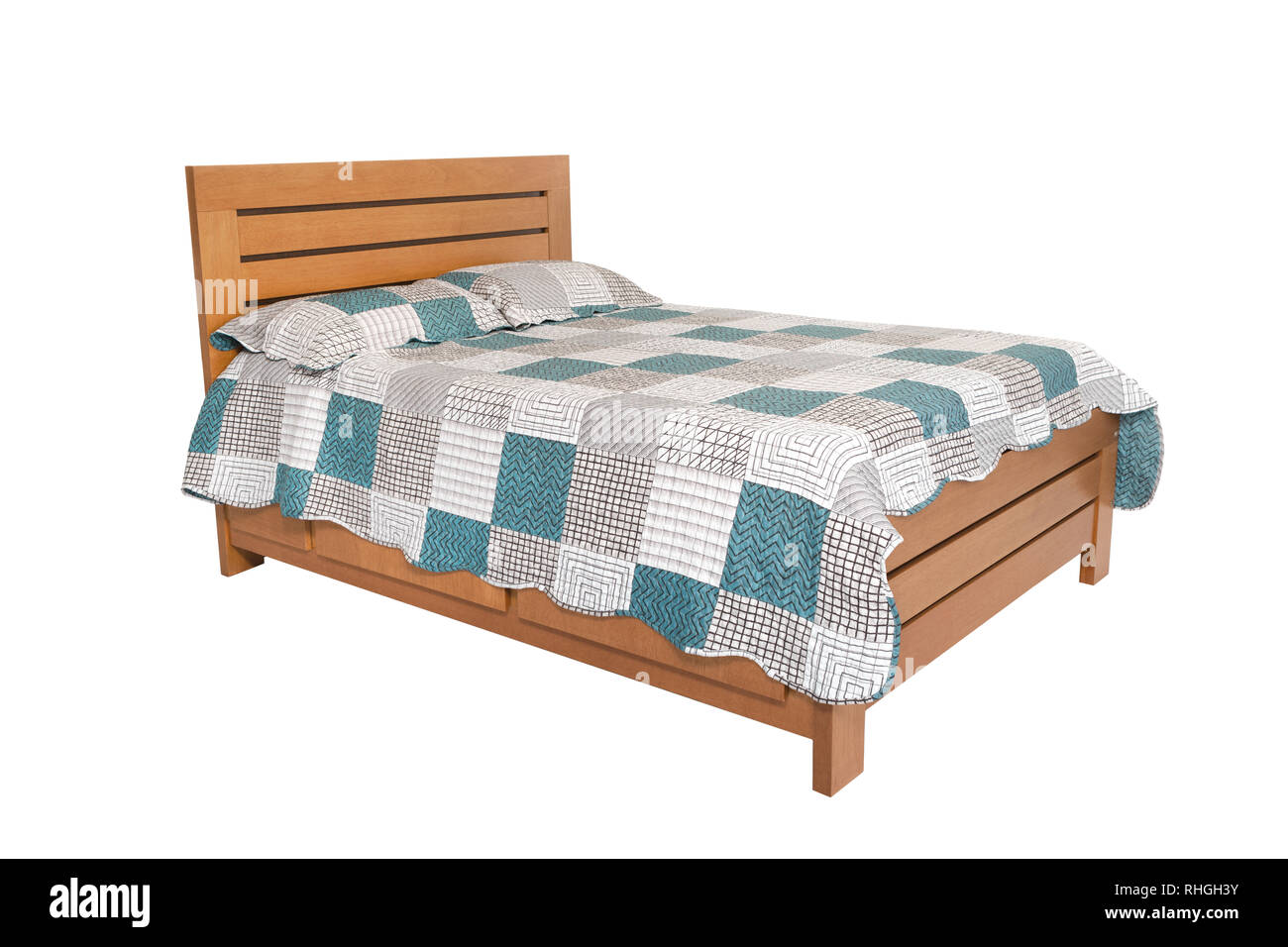 wooden double bed isolated on white background Stock Photo - Alamy