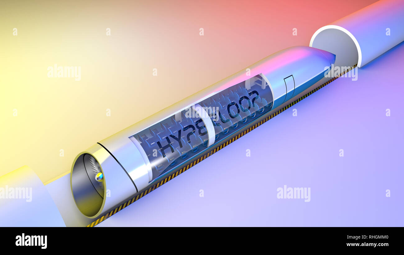 Hyperloop. New speed train. 3d section of the train with seats ...