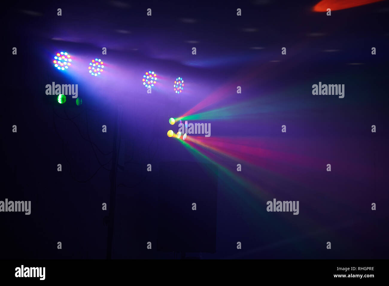 Stage lights in action at the concert. Lights show. Lazer show. Night ...