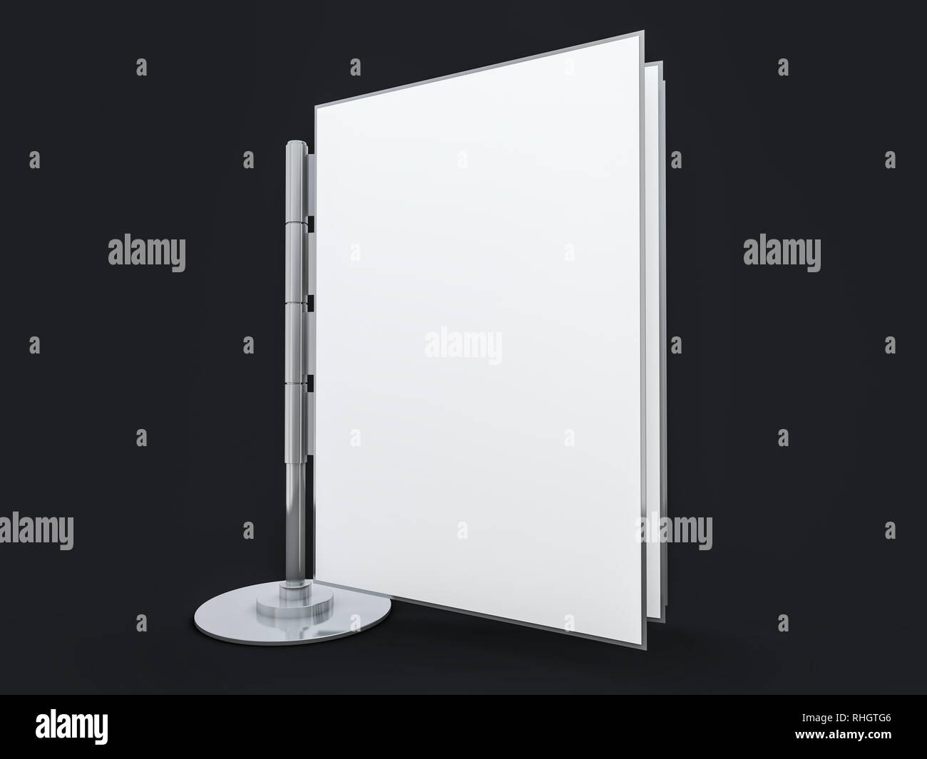Stand for booklets with white sheets of paper. Mockup. 3D rendering ...