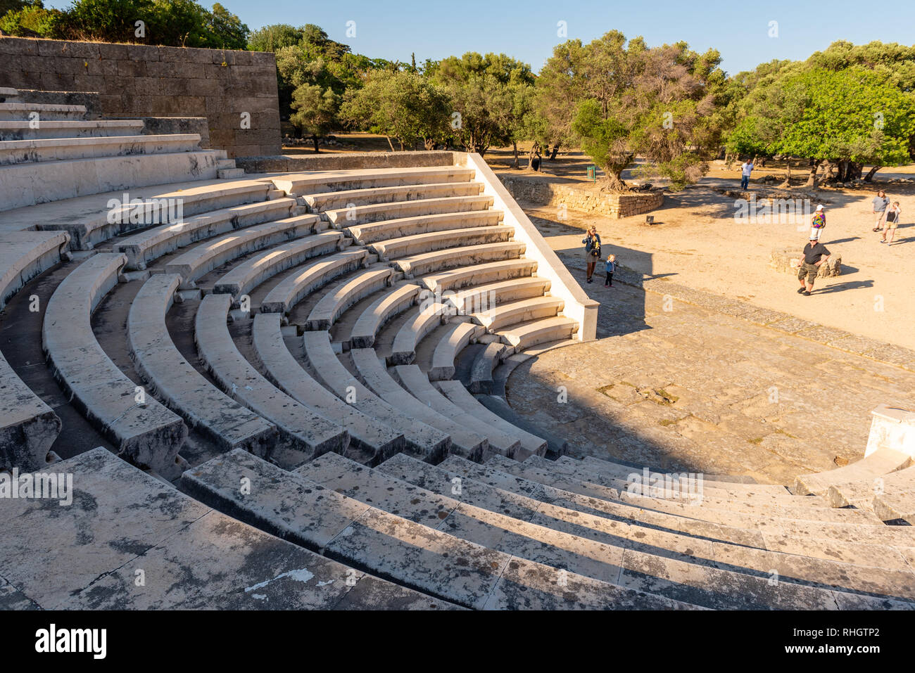 RHODES, GREECE - May 12, 2018: Ancient theater with marble seats and ...