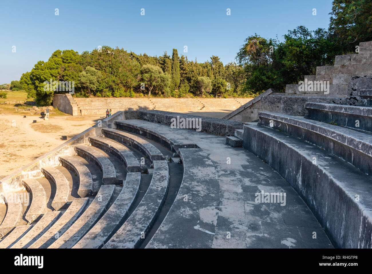 RHODES, GREECE - May 12, 2018: Ancient theater with marble seats and ...