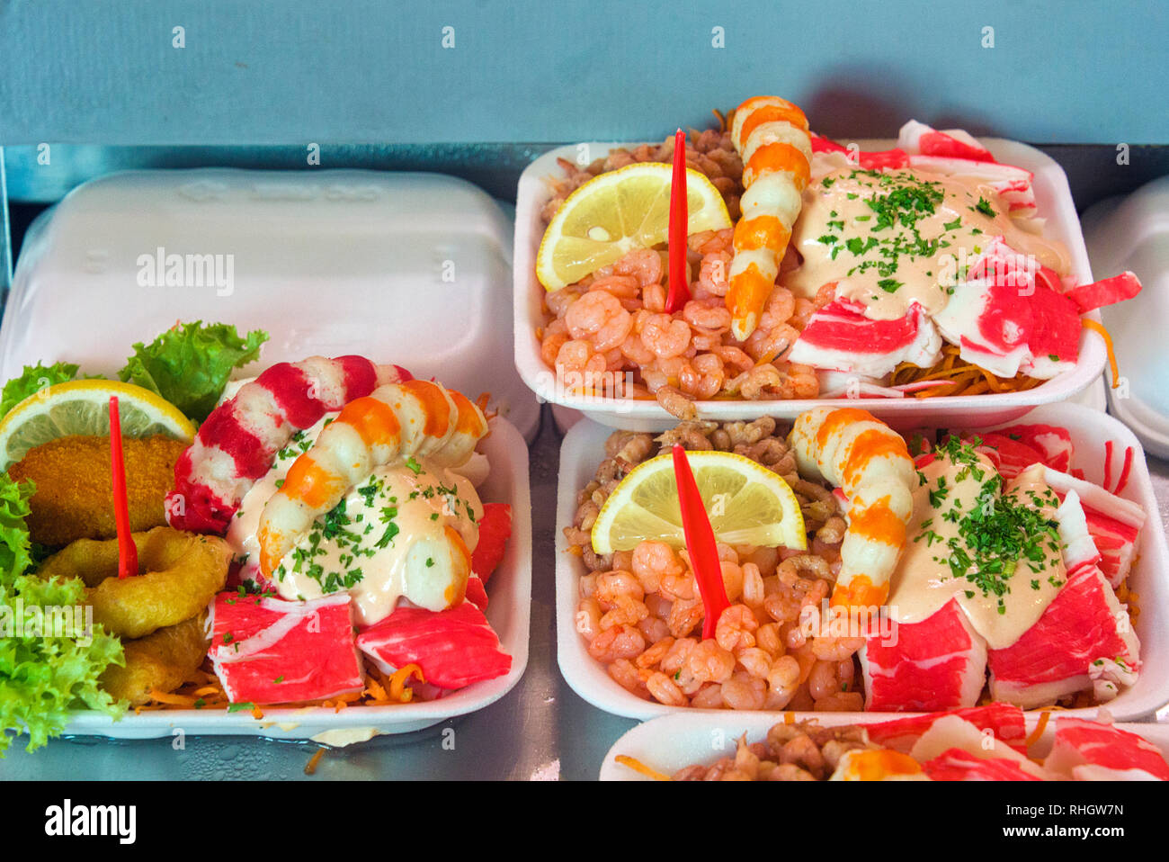 clams of crabs and prawns copied and langoustines using surimi paste on ...