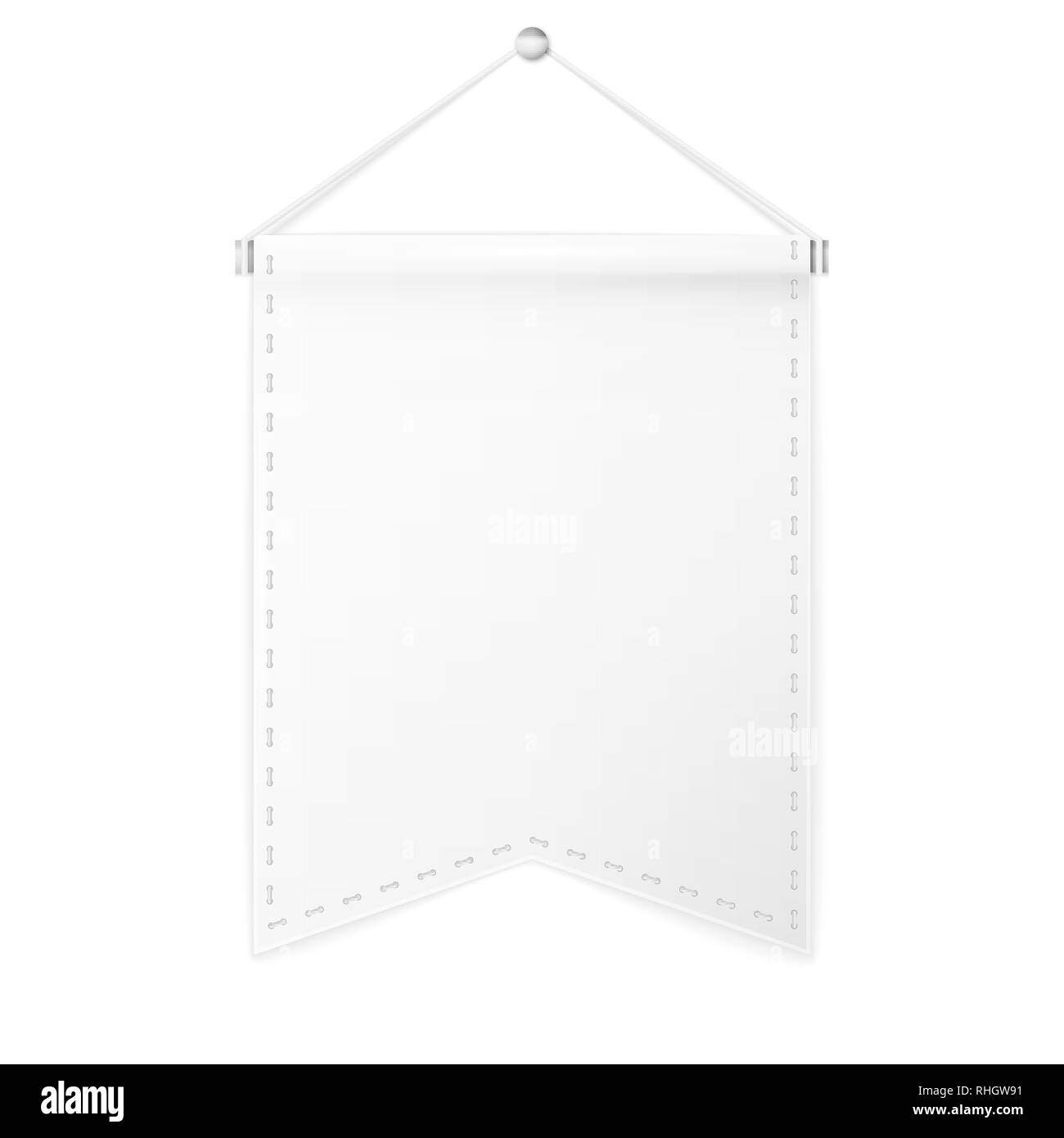 White pennant hanging on a white background. Include clipping path ...
