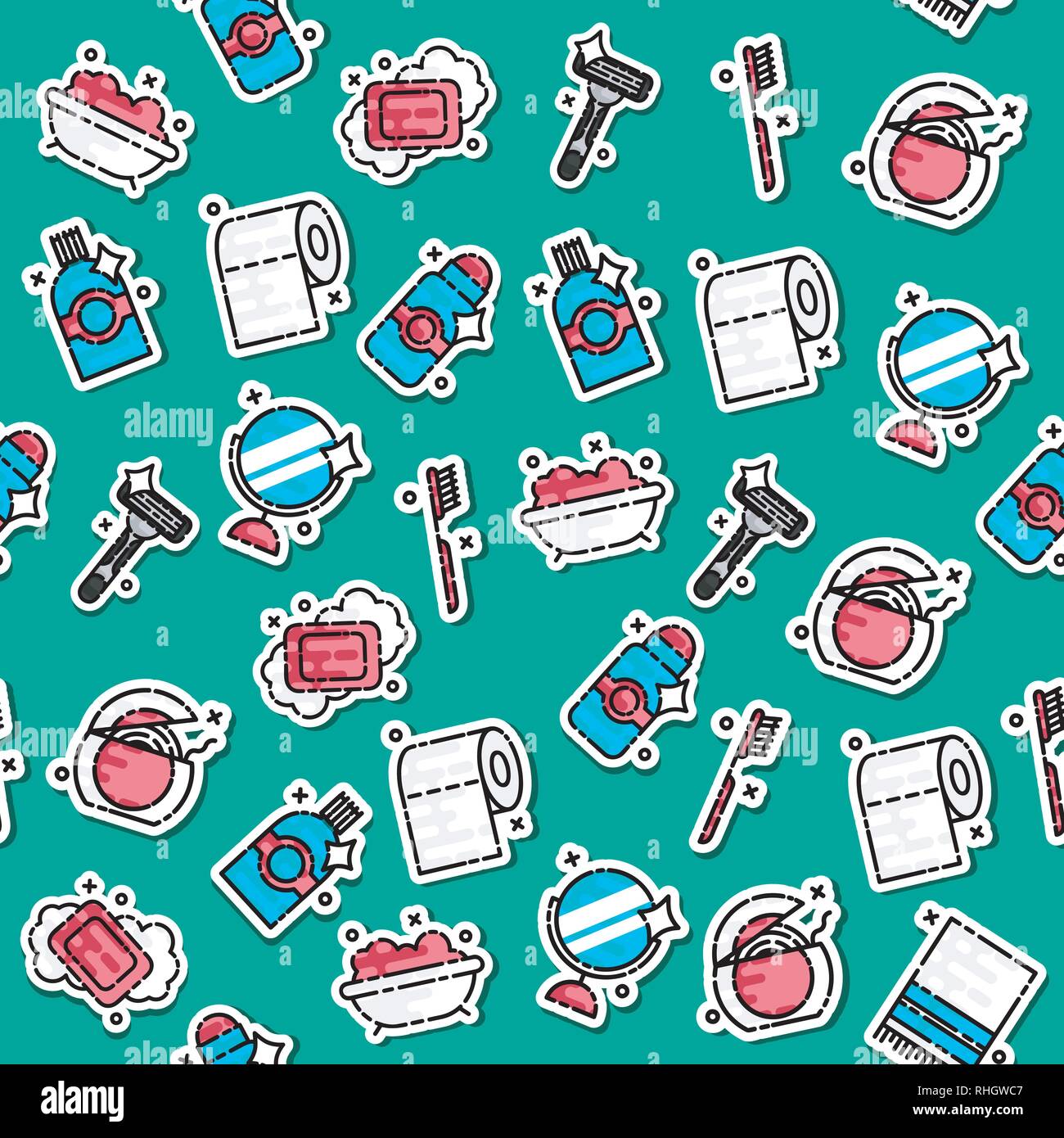 Colored personal hygiene pattern. Hygiene and hair salon elements Stock ...