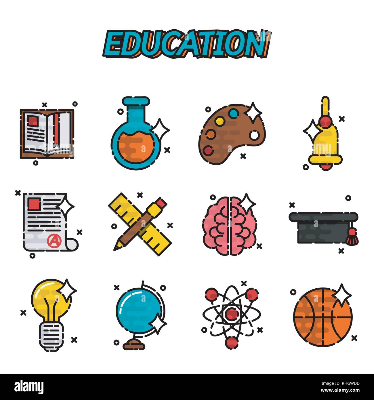 Education school university learning flat icon set Stock Vector Image ...