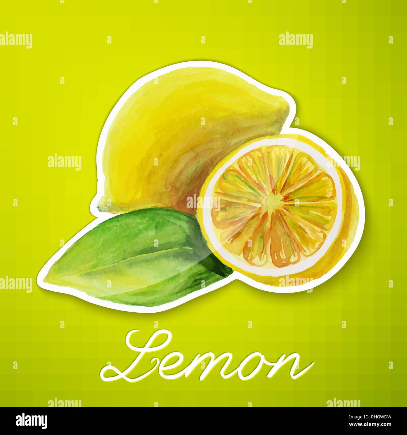 Lemon fruit label and sticker. Vector illustration in watercolor style ...