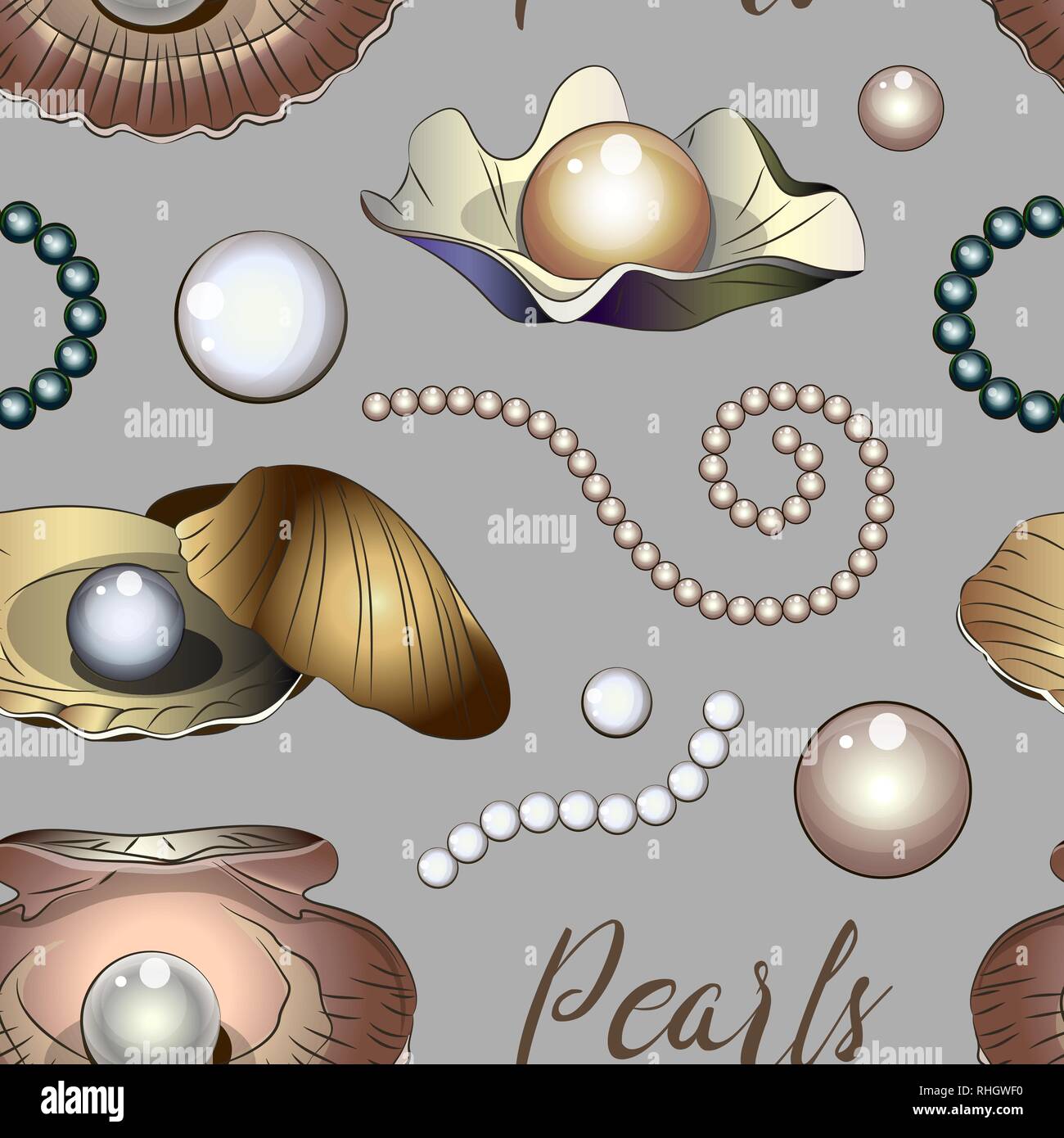 Pattern of shell with pearl isolated on light background. Vector ...