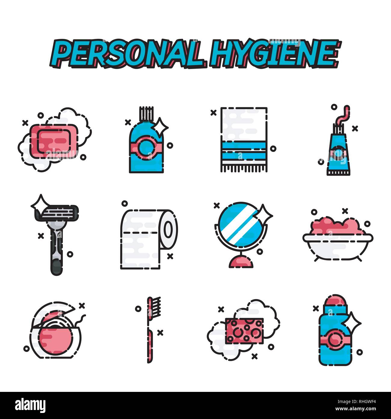 Vector set of personal hygiene icons. Flat design style Stock Vector ...