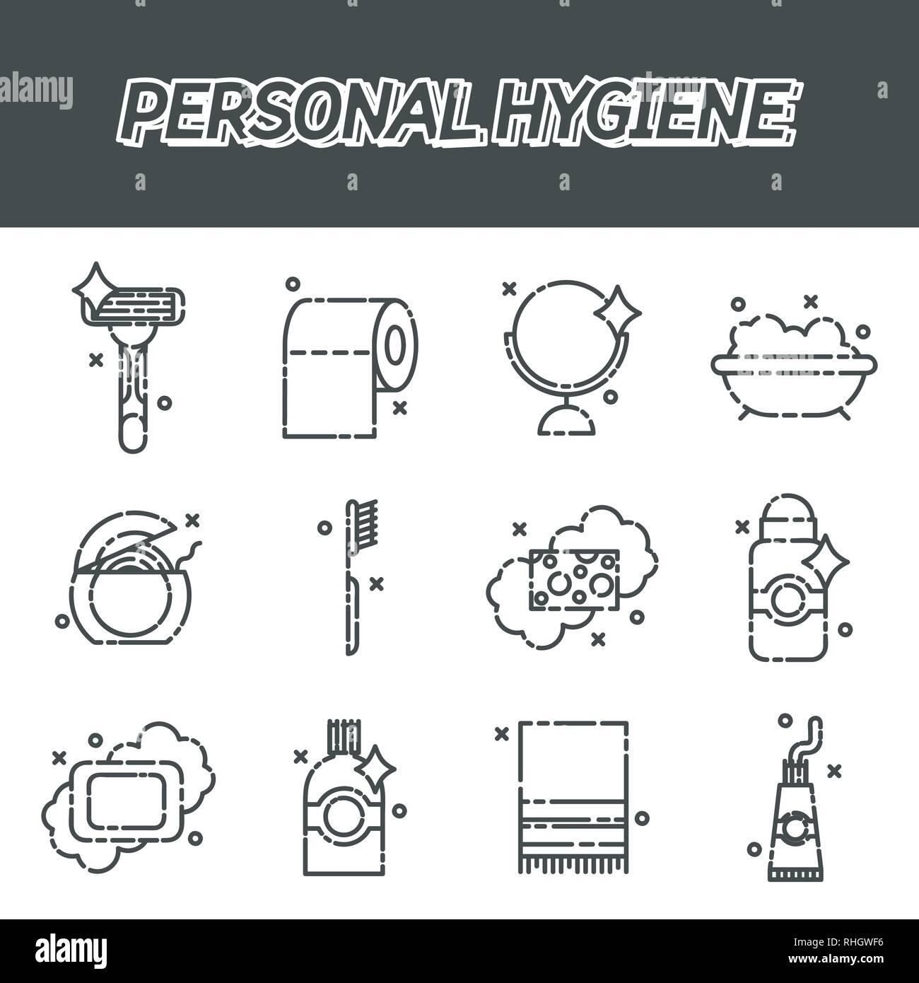 Vector set of personal hygiene icons. Flat design style Stock Vector ...