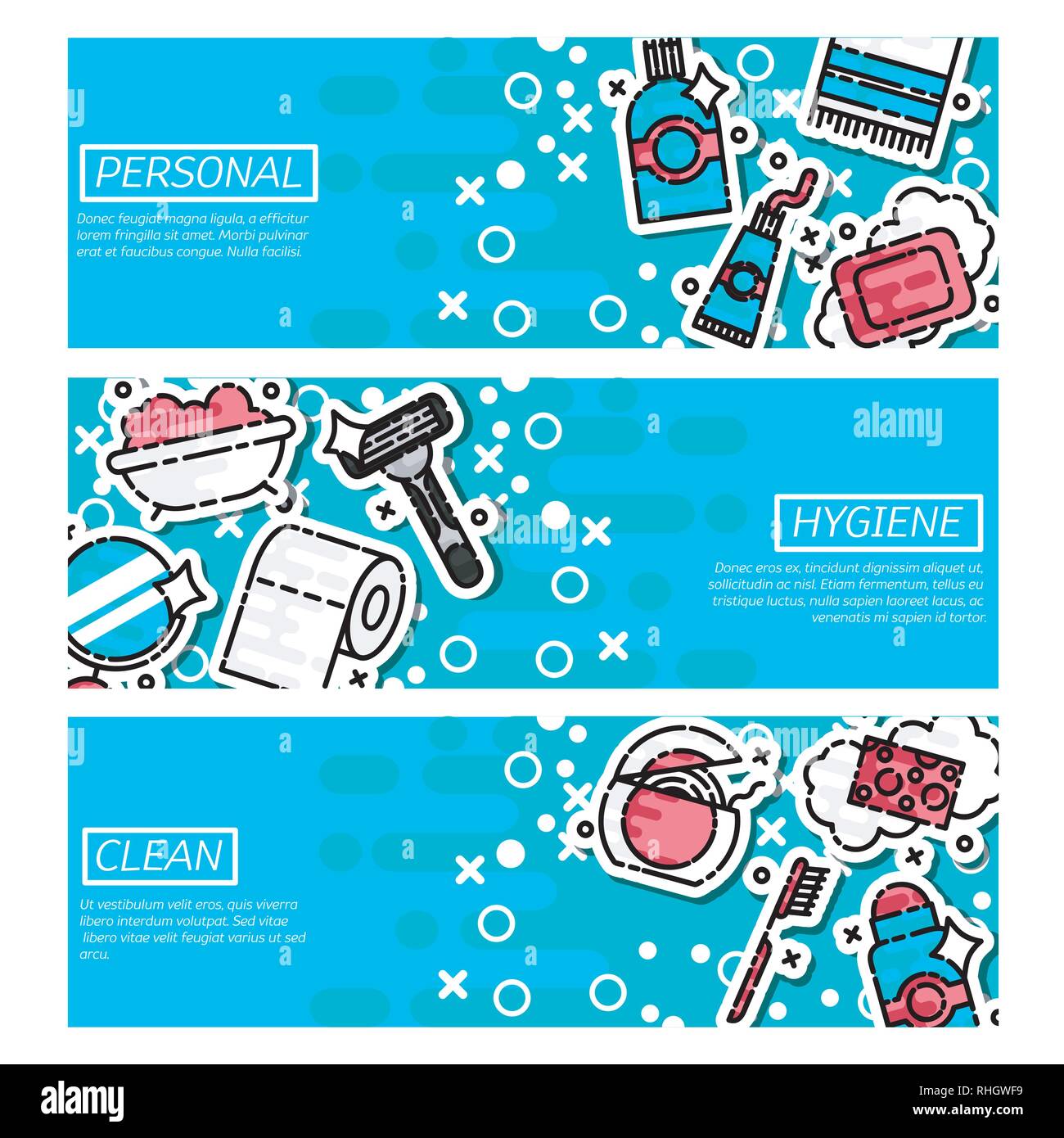 Set of Horizontal Banners about personal hygiene. Vector illustration ...