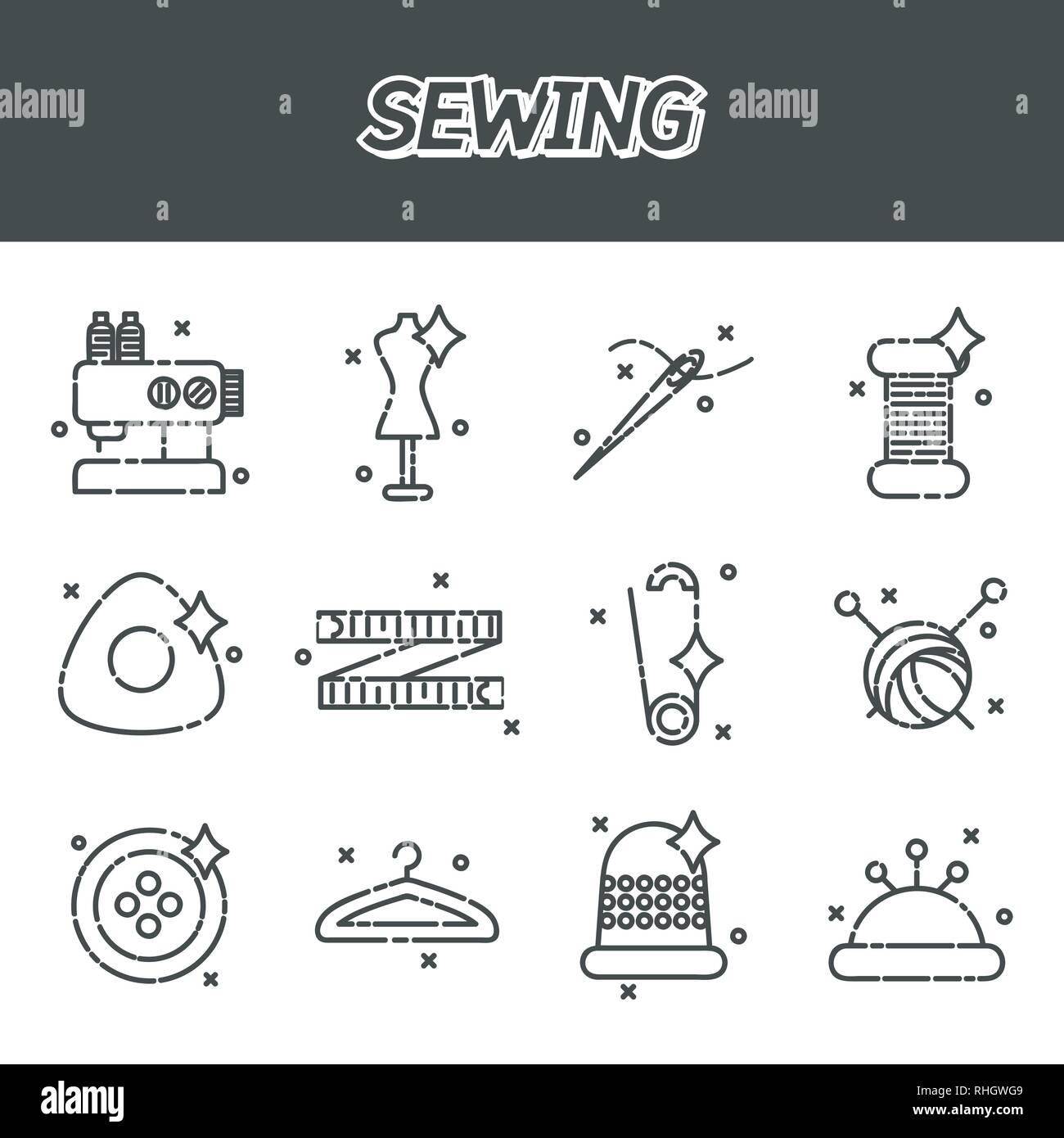 Flat icons vector collection of sewing items. Set of flat vector icons ...