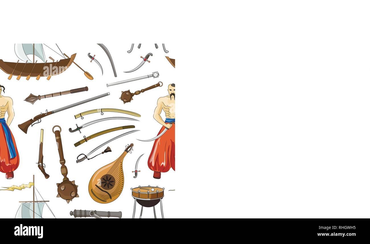 Vector set of Cossacks objects pattern, icons and design elements in ...