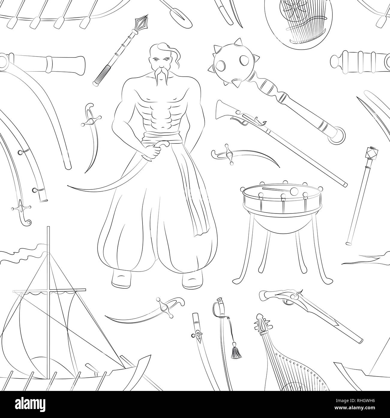 Vector set of Cossacks objects pattern, icons and design elements in ...