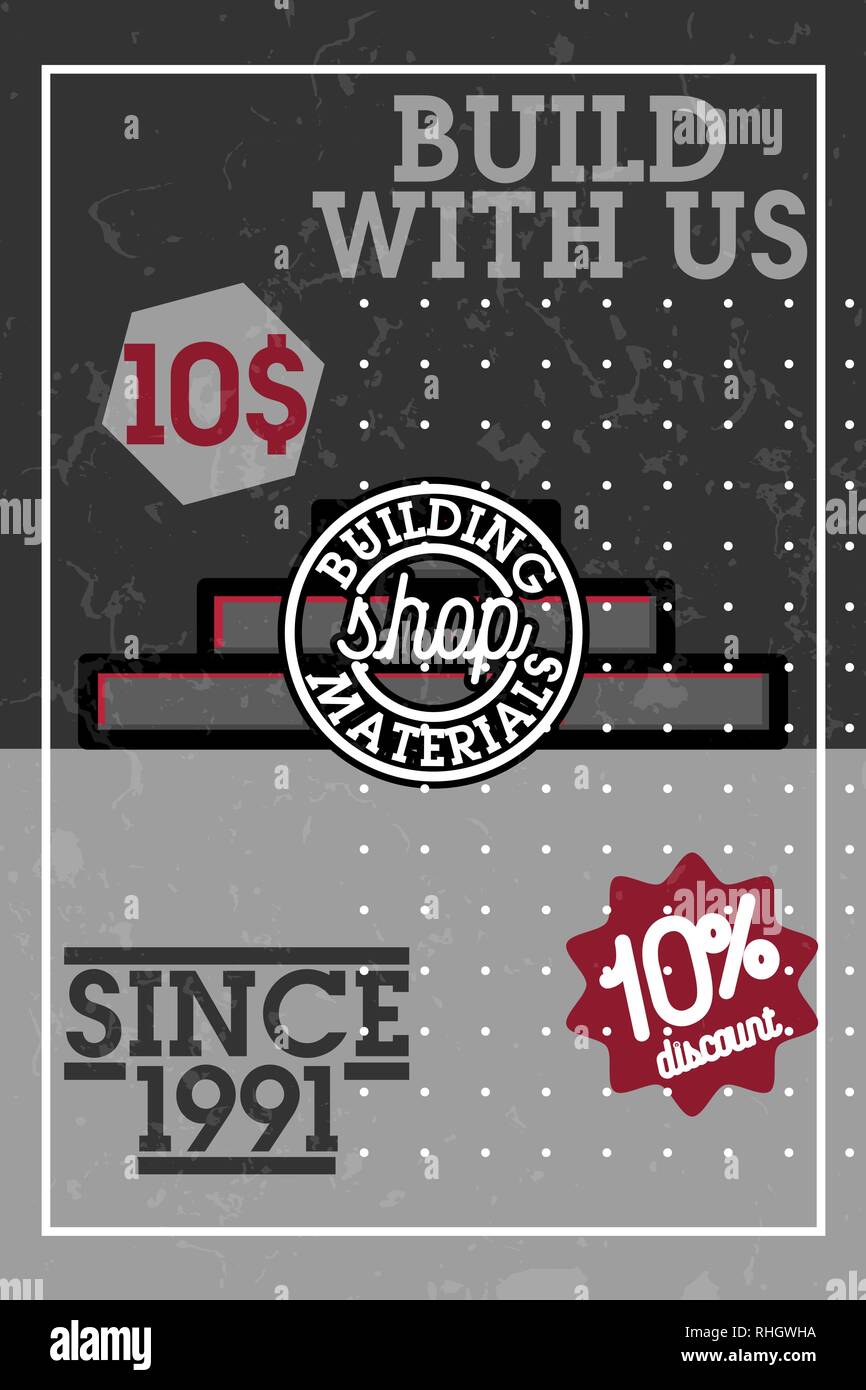 Color vintage building materials shop banner. Vector illustration, EPS ...